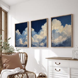 Dreamy Sky Wall Art Triptych, Fluffy Clouds and Deep Blue Sky Prints, 3 ...
