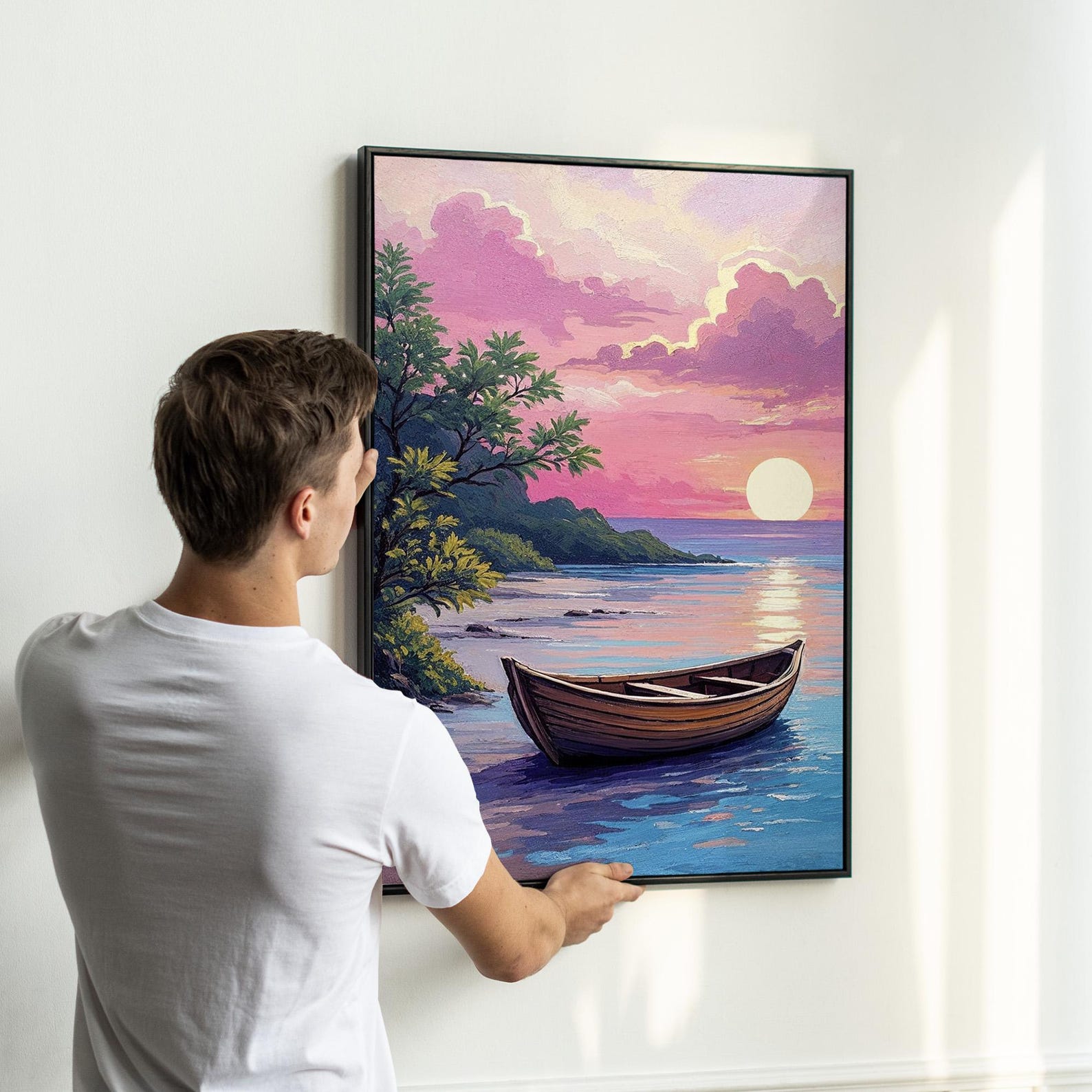 Sunset Ocean Canvas Triptych | Crashing Waves, Tranquil Boat, and ...
