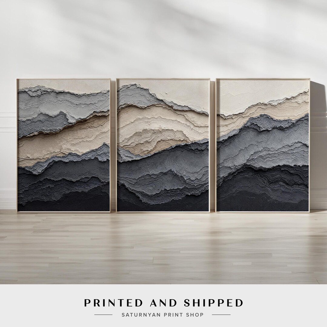 Modern Abstract Rock Formation Wall Art | Set of 3 Neutral Gray and ...