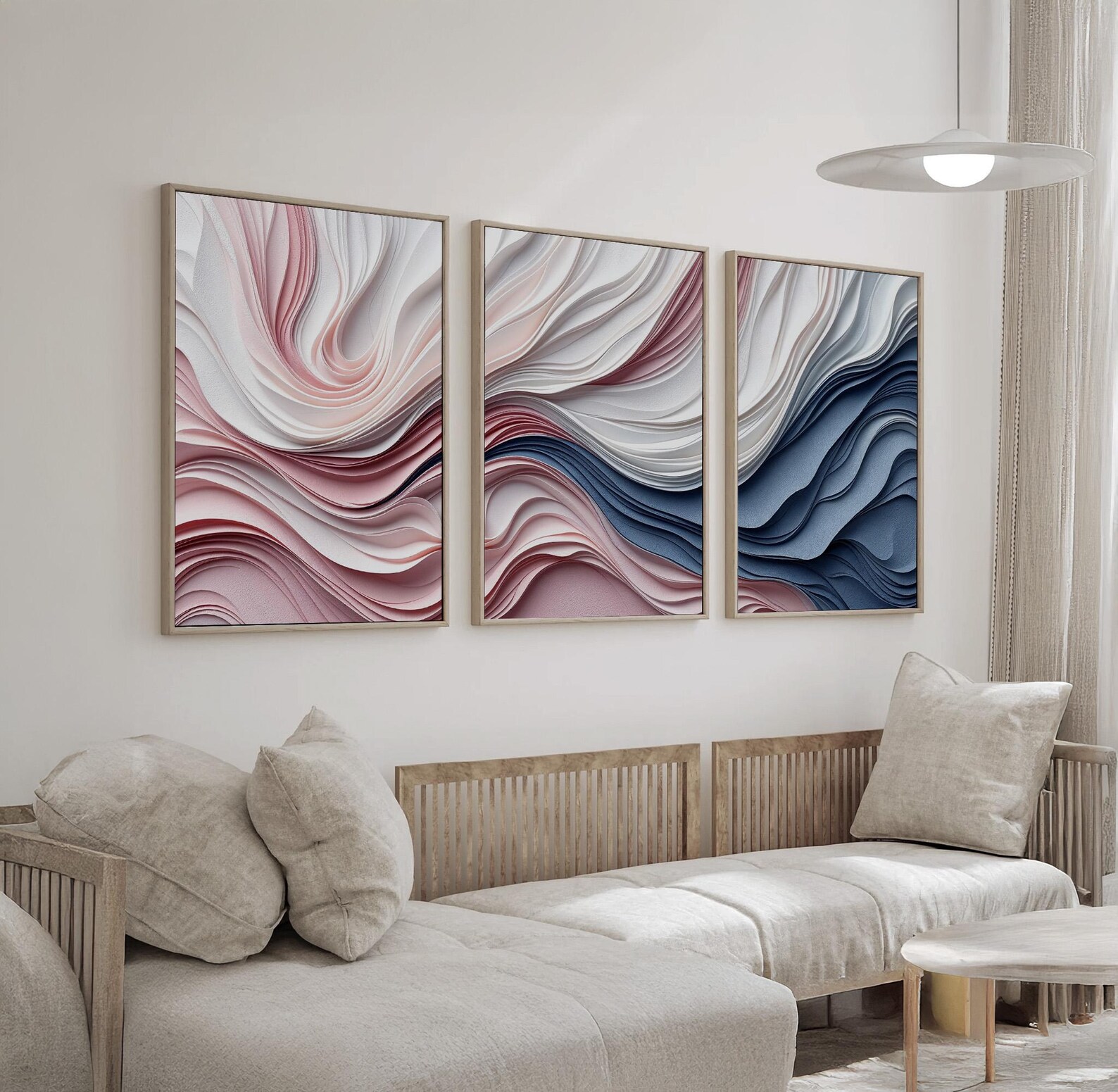 Soft Modern Flow Abstract Wall Art | Set of 3 Pink Blue Neutral Canvas ...