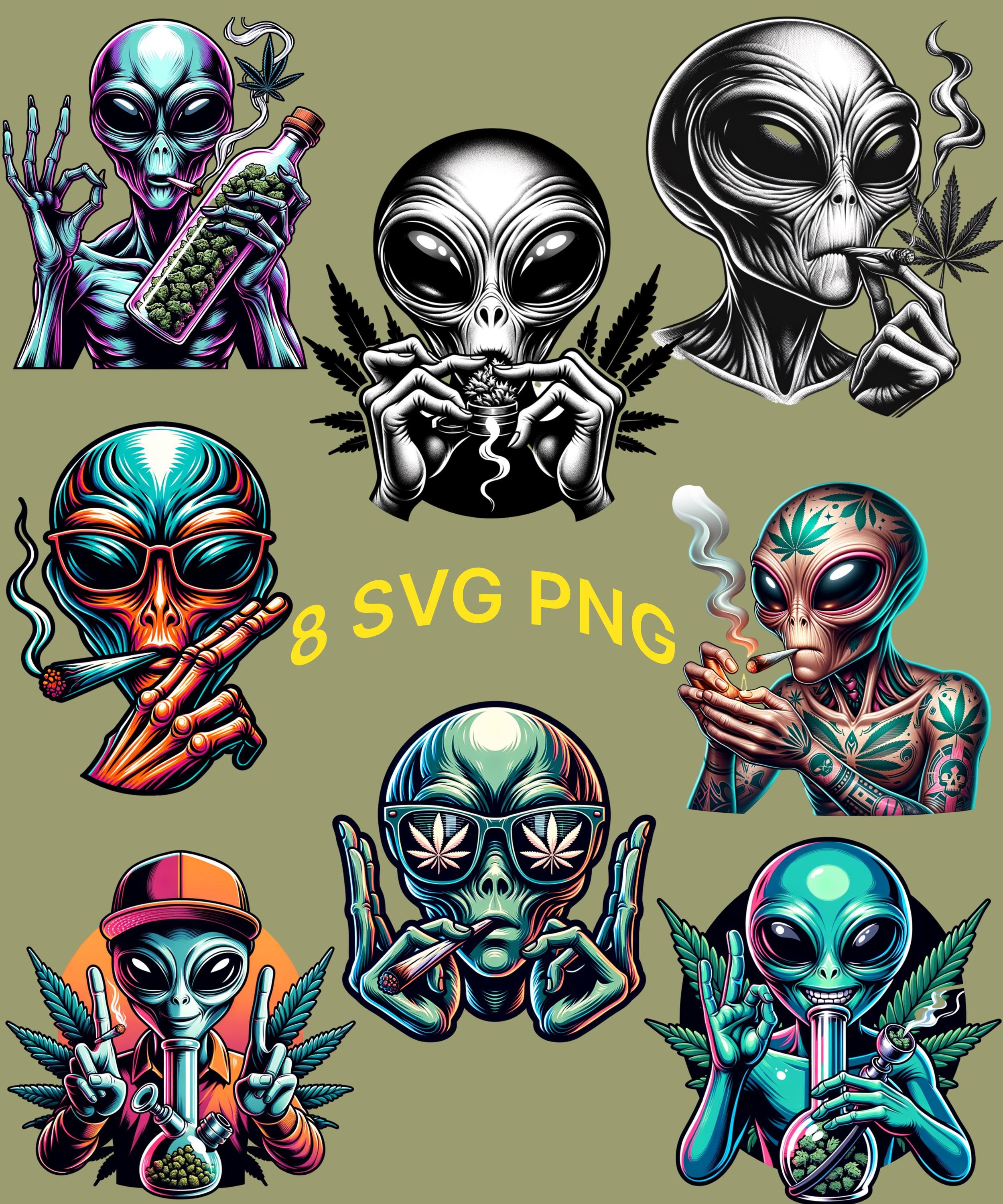 Alien Smoking Weed Svg PNG Weed Pot Leaf Ufo,sublimationdesign,cannabis ...