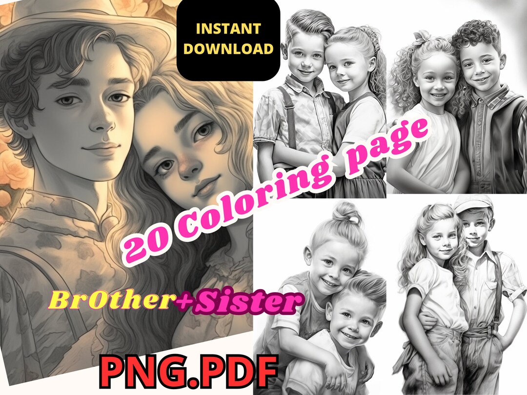 Brother and Sister Coloring Pages for Adult, Cute Kids Coloring Page ...
