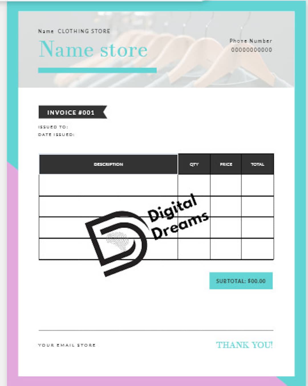 Template Clothing Store Invoice Showcase Your Clothing Stores - Etsy
