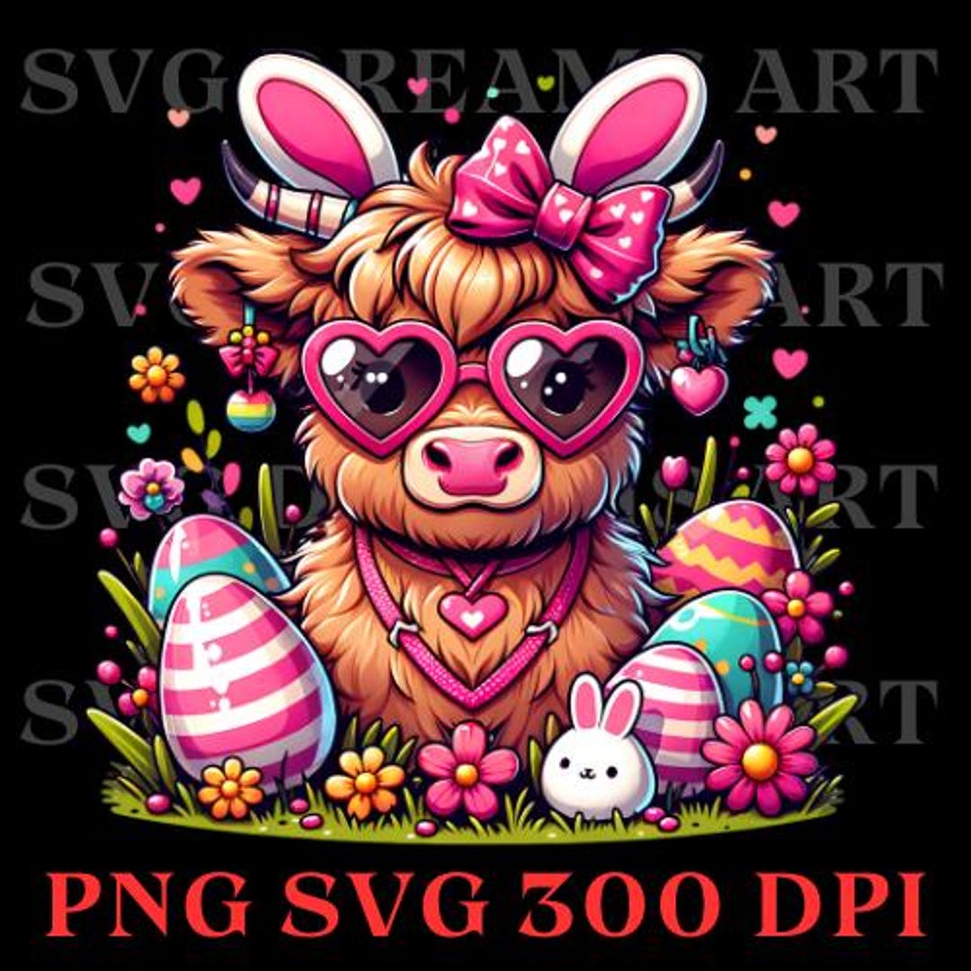Easter Cow PNG | Cute Highland Cow With Bunny Ears Svg| Sublimation ...