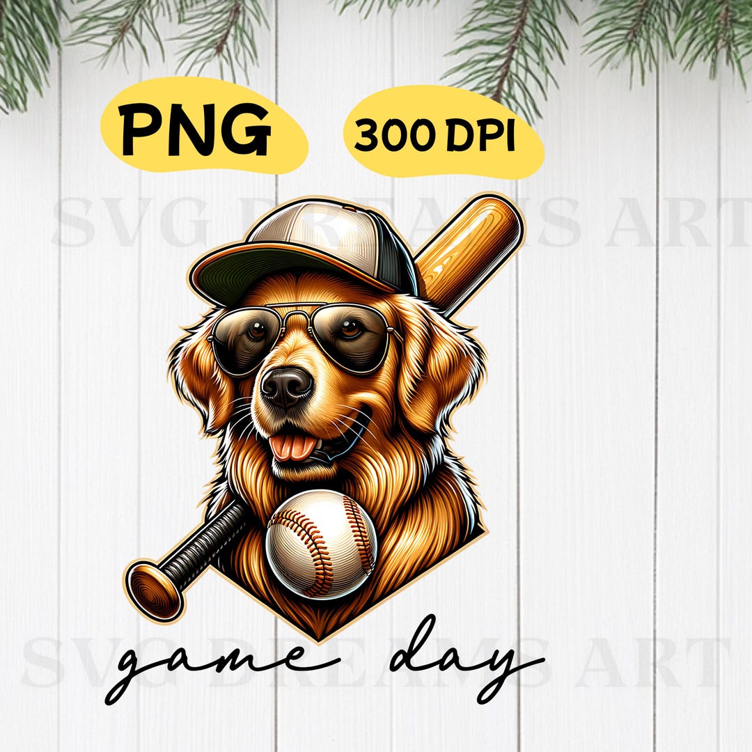 Golden Retriever Baseball Game Day PNG | Sporty Puppy Clipart (digital ...