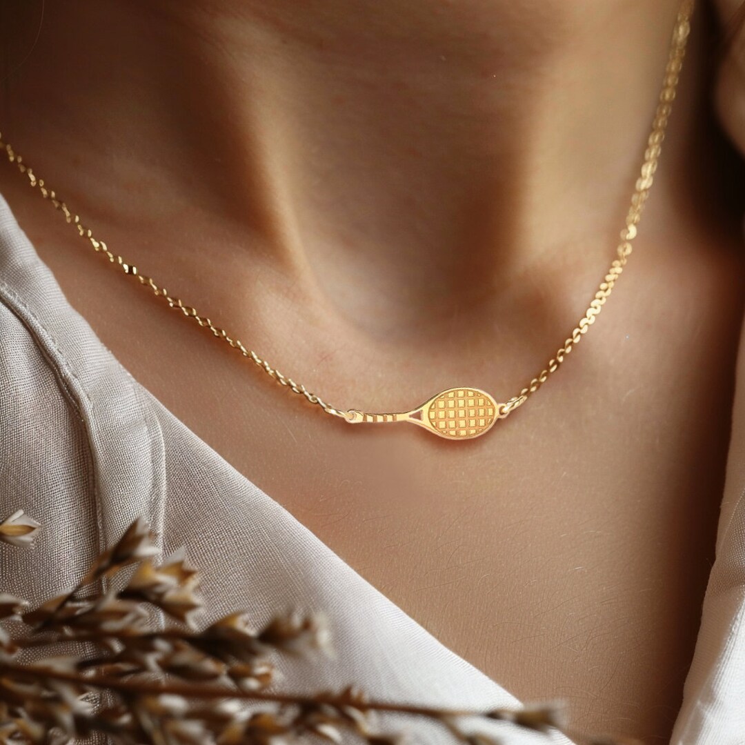 24k Gold Fill Dainty Tennis Necklace Tennis Racket Pendant Sports Mom ...