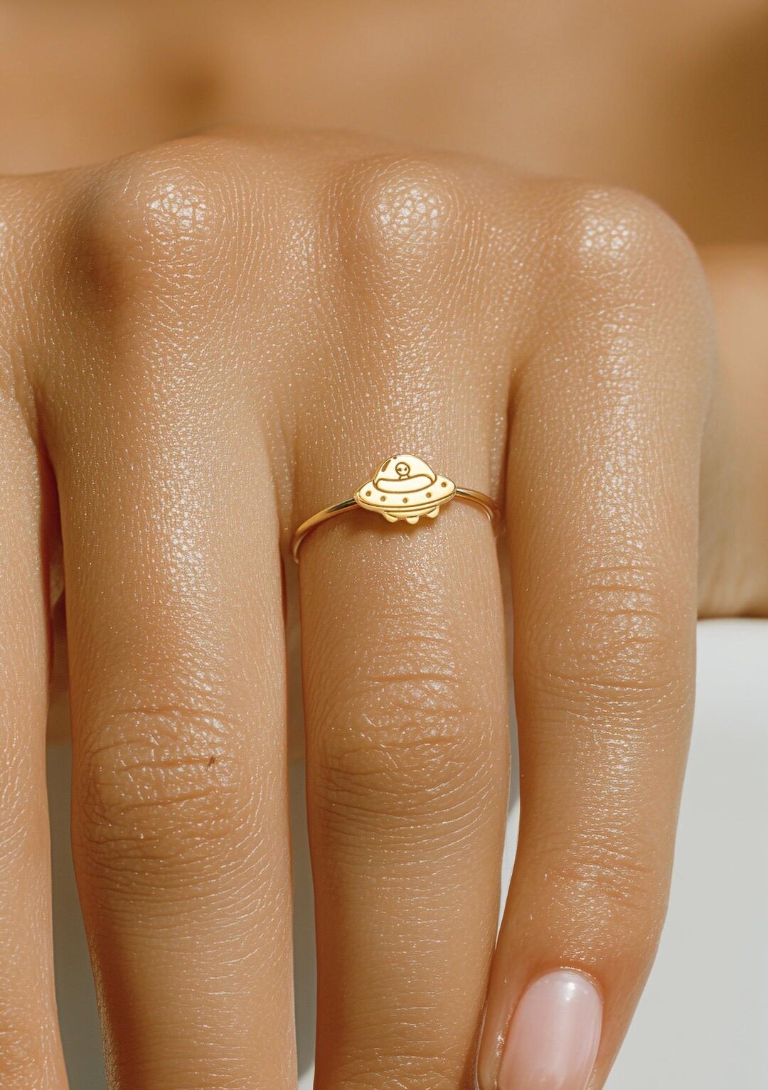 24k Gold Filled UFO Ring: Dainty Alien Spaceship Jewelry - Etsy