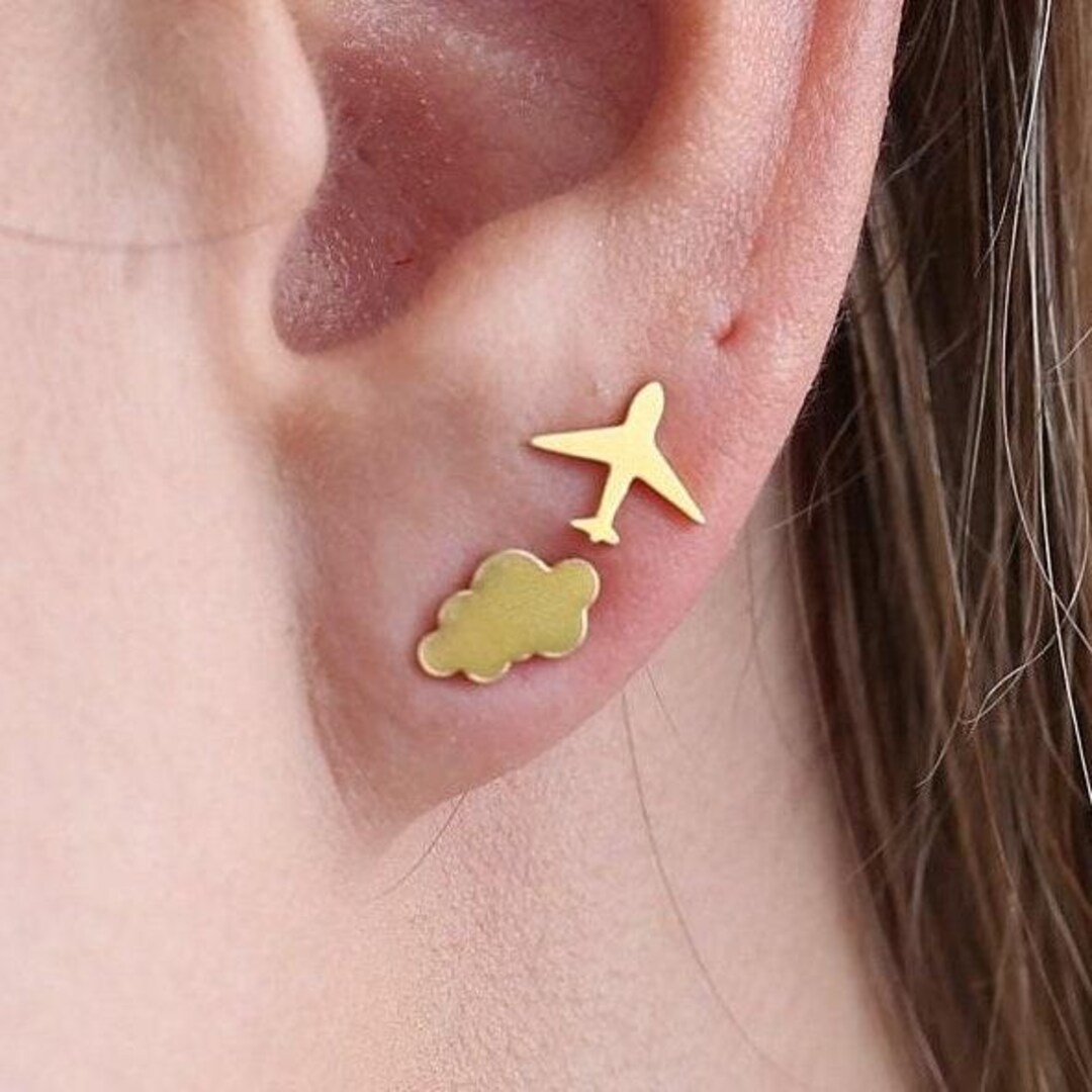 Gold Airplane Stud Earrings: Flight Attendant Pilot Jewelry - Etsy