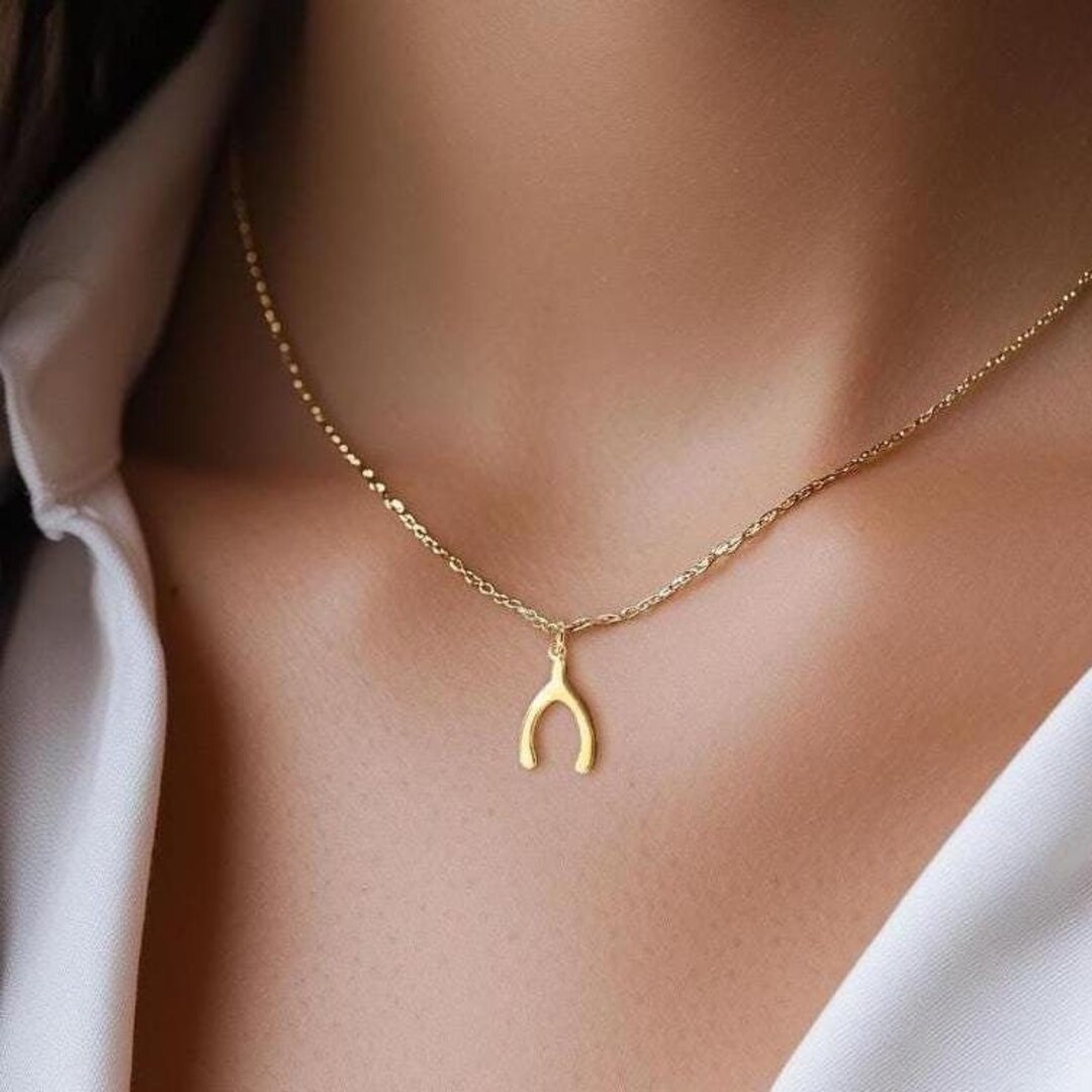 24k Gold Filled Wishbone Necklace: Dainty Good Luck Pendant - Etsy