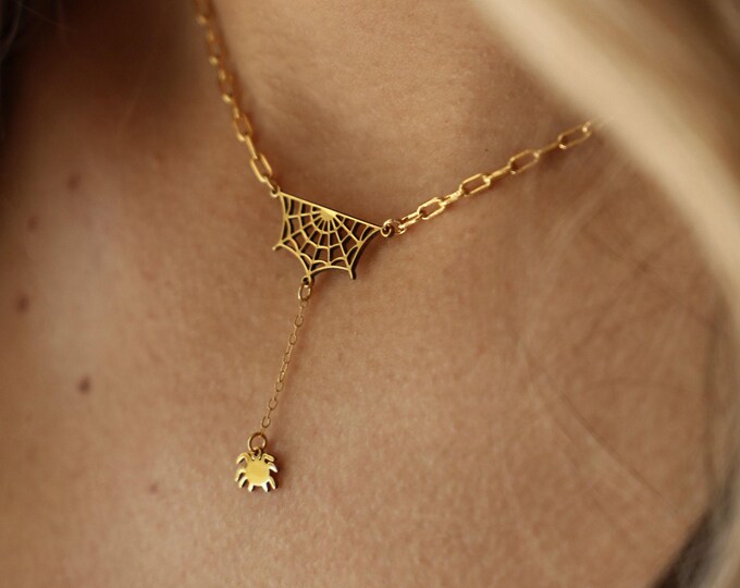 24k Gold Filled Spider Web Necklace: Sterling Silver Gothic Lariat - Etsy