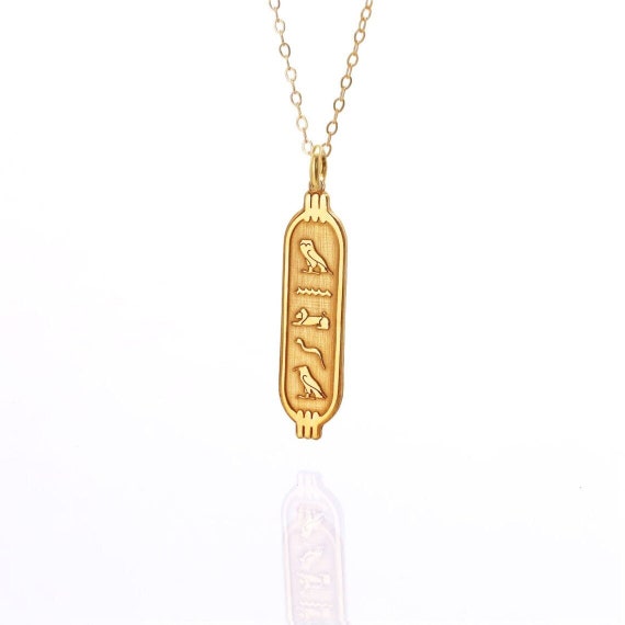24k Gold Fill Personalized Cartouche Necklace Custom Engraved Name Necklace Egyptian Hieroglyphs Monogrammed Jewelry Unique Gift Etsy
