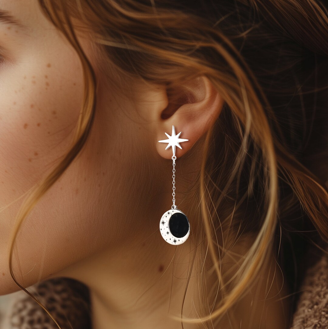 925 Sterling Silver Statement Starry Eclipse Earrings • Sun and Moon Earrings • Celestial Gift ...