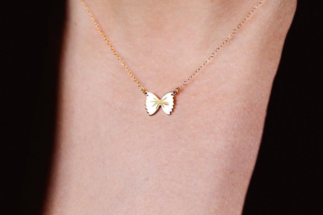24k Gold Filled Bowtie Pasta Necklace Farfalle Pasta Pendant Blooblee ...