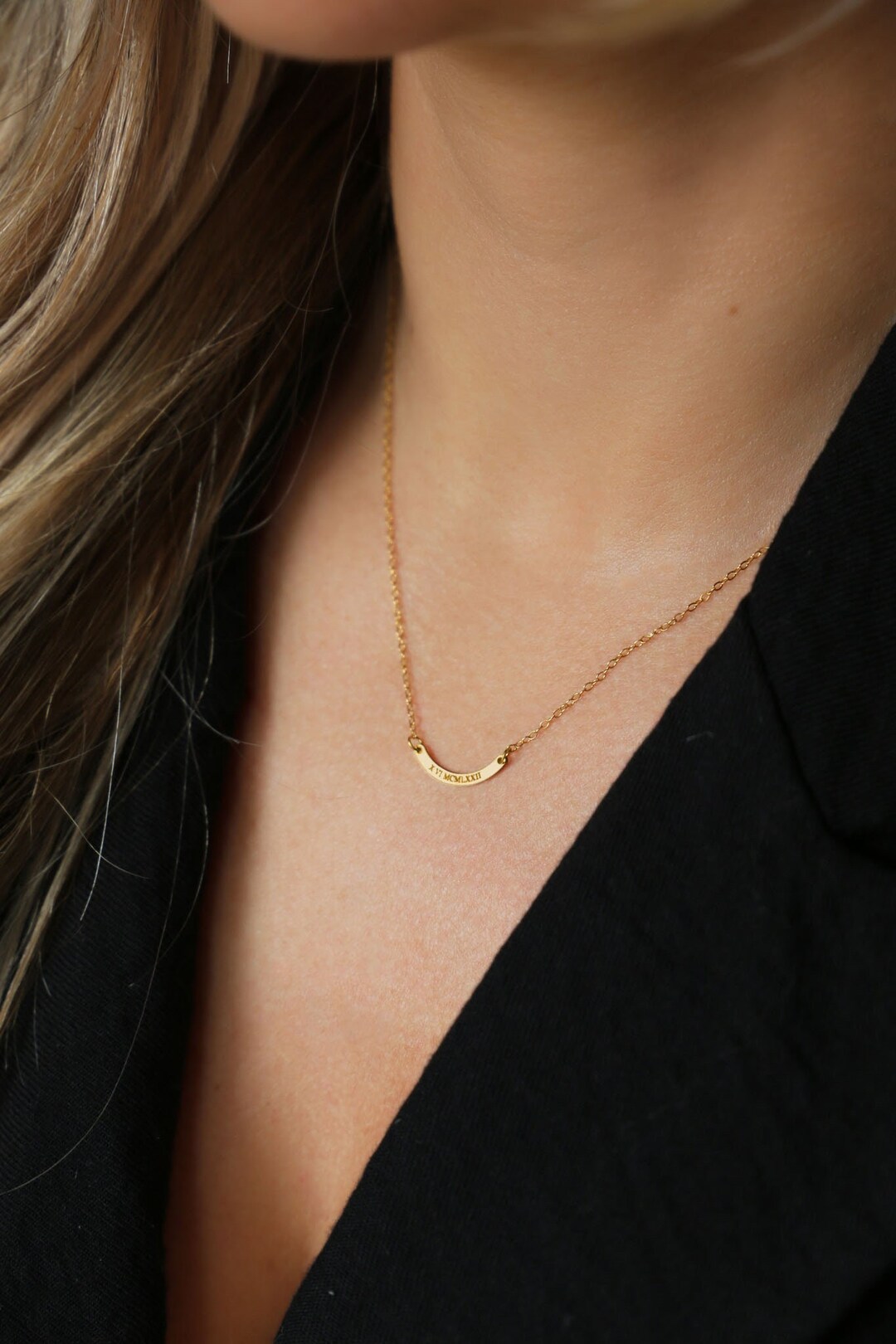 24k Gold Fill Roman Numeral Curved Bar Necklace Custom - Etsy