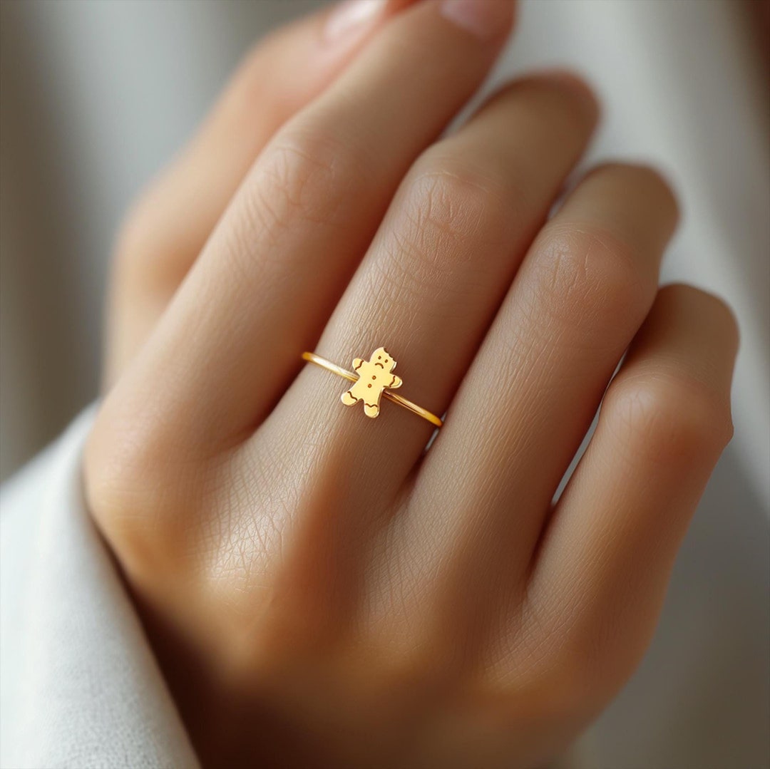 24k Gold Filled Sad Bitten Gingerbread Ring · Christmas Ring Gift for ...