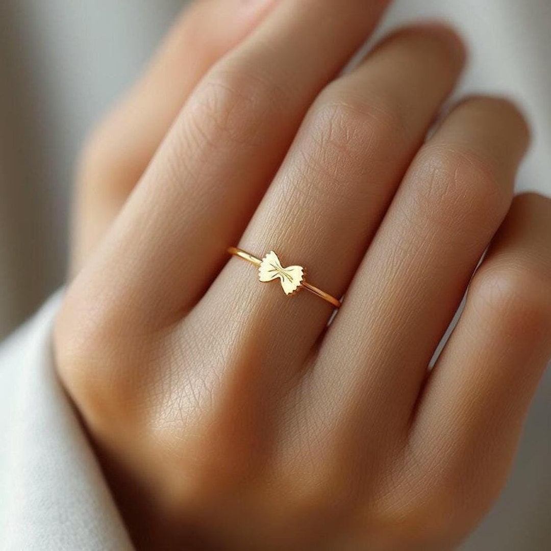 24k Gold Filled Bowtie Pasta Ring: Dainty Stacking Band - Etsy