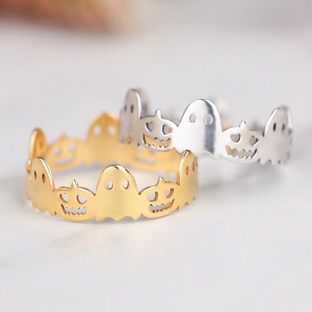 Halloween Ring Spooky Fall Jewelry Minimalist Pumpkin Ring Cute Ghost ...