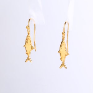 24k Gold Fill Dangly Fish Earrings Sardine Earrings Fishing Gift for ...