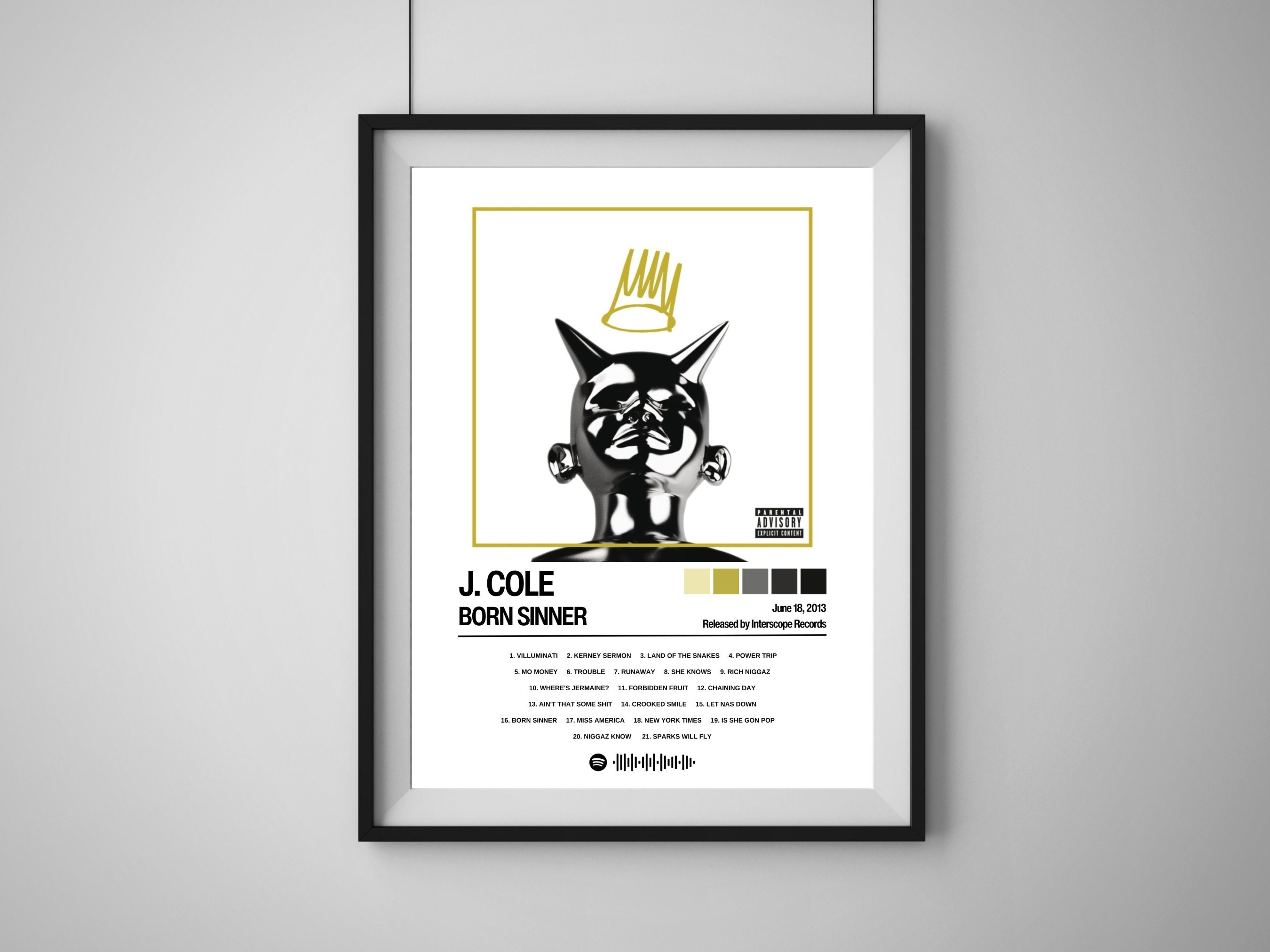 J. Cole Poster | Born Sinner Poster | Album Art | Album Cover Posters ...