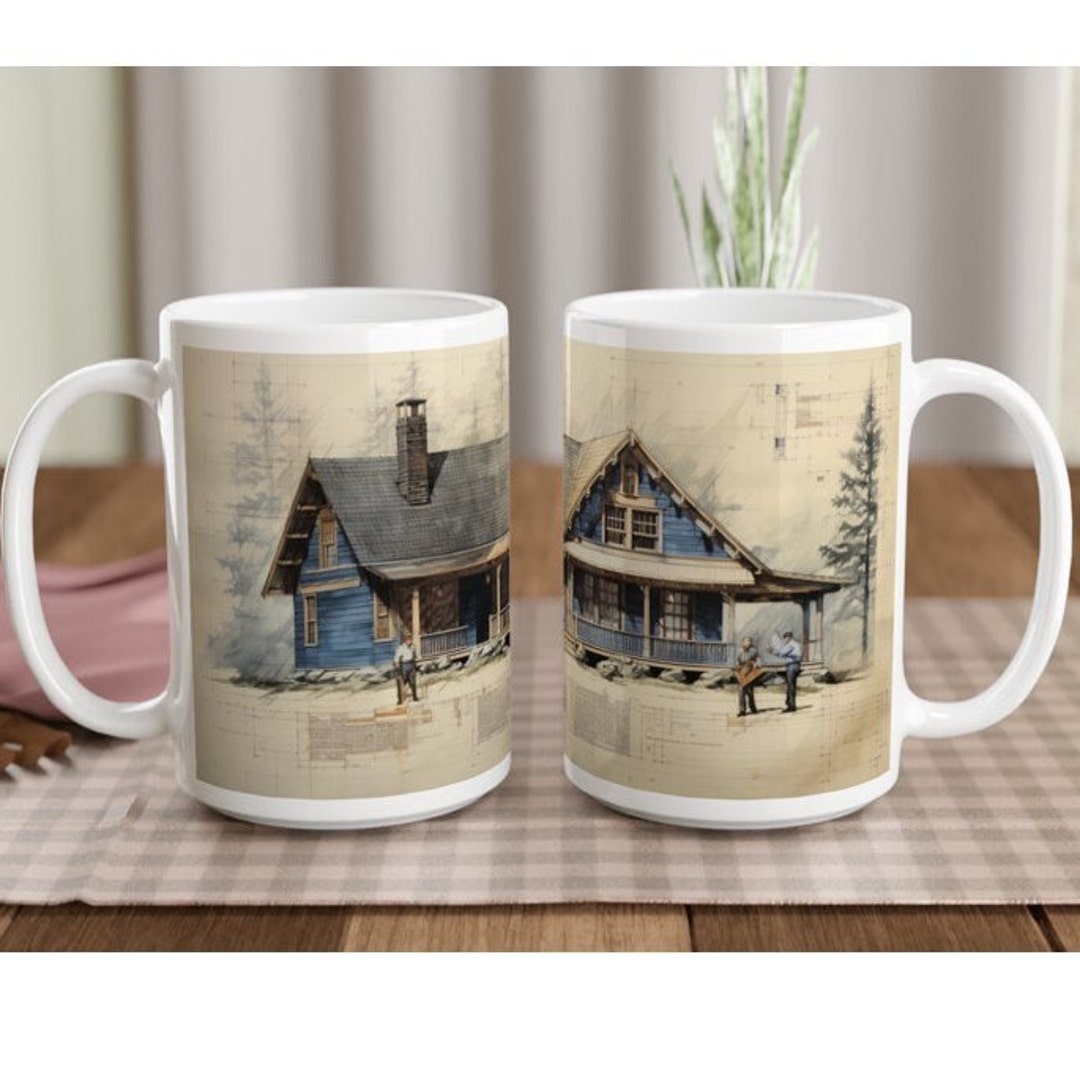 ARCHITECTURAL MUG 4 15 Oz Ceramic Elegant Home Design Watercolor Coffee ...
