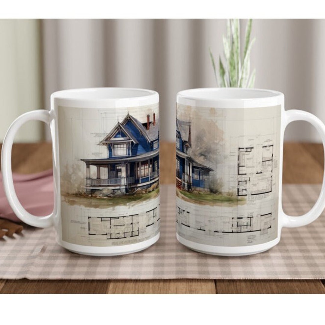 ARCHITECTURAL MUG 3 15 Oz Ceramic Elegant Home Design Watercolor Coffee ...