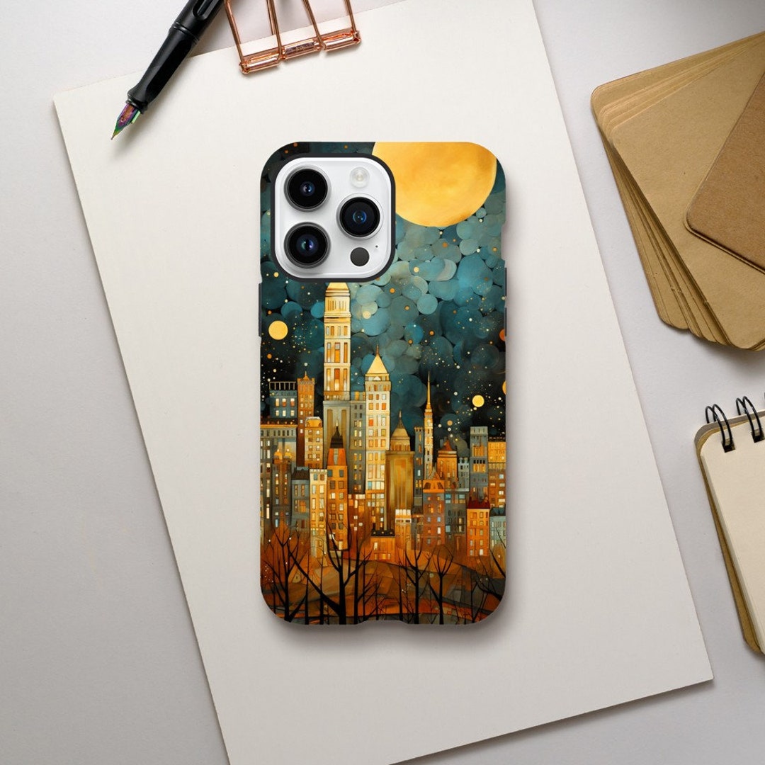 WHIMSICAL SKYLINE CASE, iPhone Case, Gold and Blue, Tough Case, Unique ...