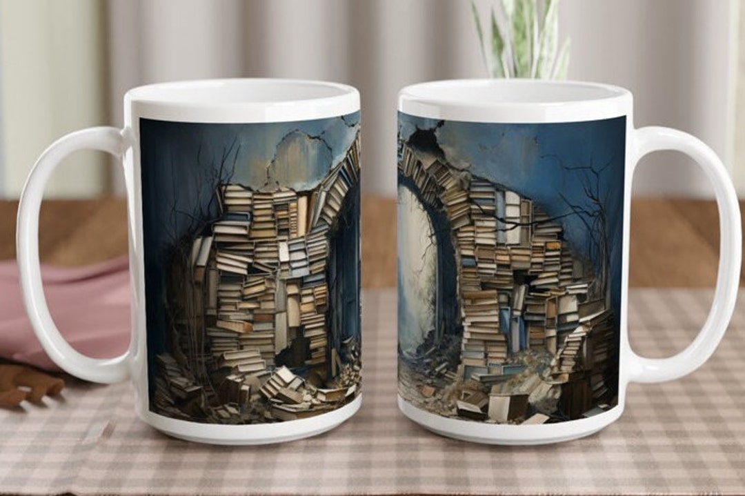BOOK LOVERS MUG 4 Literary Bookshelf Wonderland Whimsical Cup Mug Tea ...