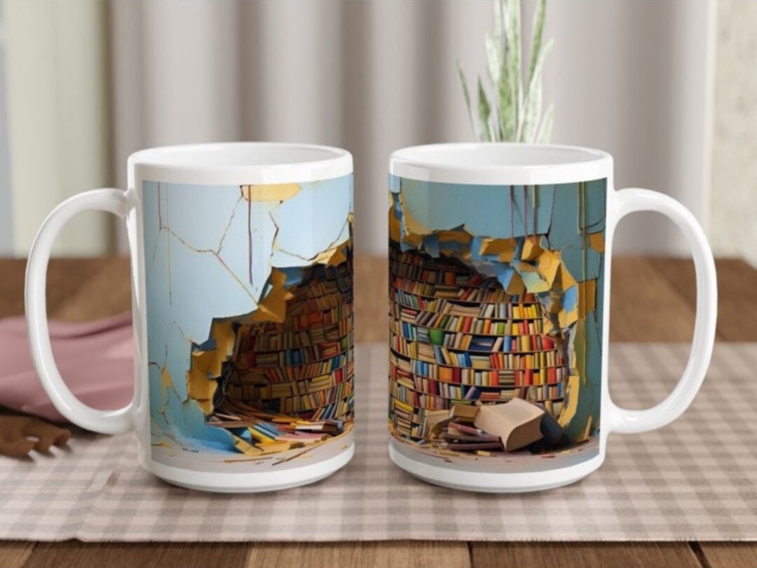 BOOK LOVERS MUG 1 Literary Bookshelf Wonderland Whimsical Cup Mug Tea ...