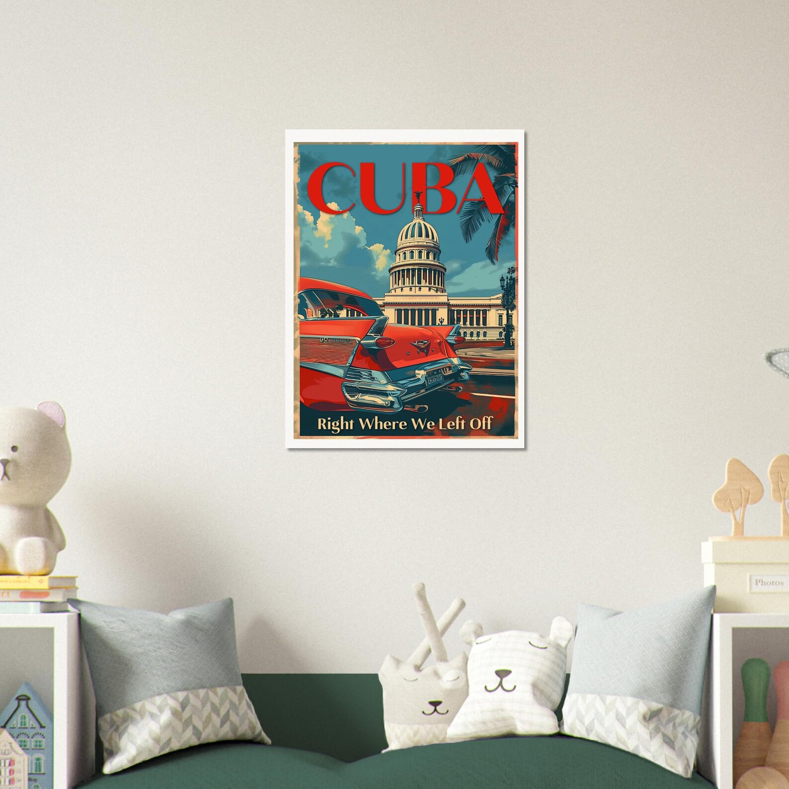 Cuba Wall Art – Vintage Havana Poster Print – Classic Red Car & Capitol ...