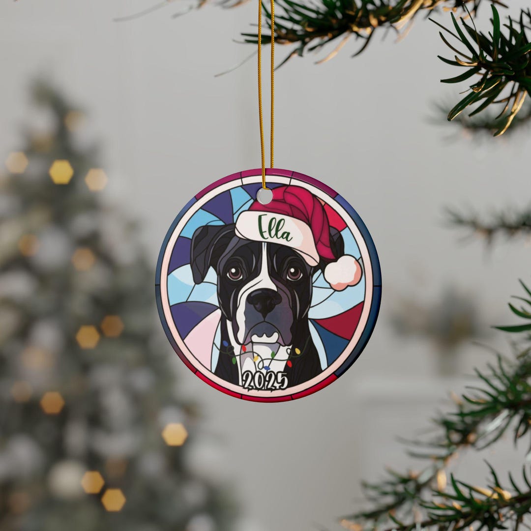 Personalized Black and White Boxer Dog Ornament Gift - Stained Glass ...