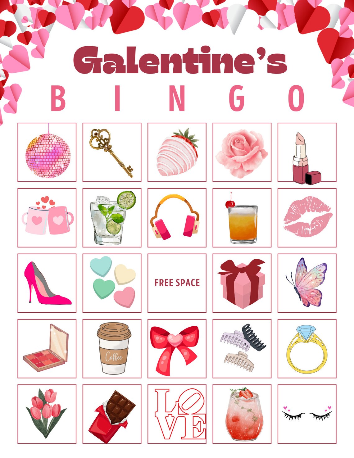 Galentine's Bingo Card, Bingo Card Markers, Valentine's Day Game, Adult ...