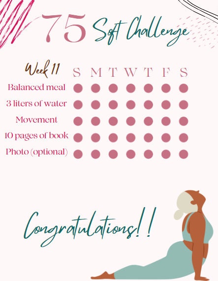 75 Soft Challenge Printable, Fitness Tracker, PDF, Easy to Print - Etsy