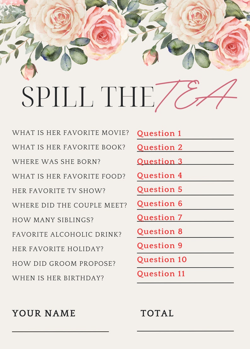 Digital Item Only! Customizable Bridal Shower Game, 5x7 Easy to Print ...