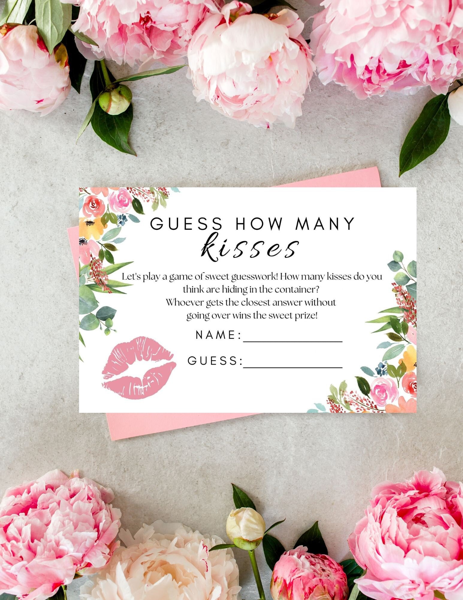 Bridal Shower Games, Guess How Many Kisses, Bridal Game Floral Design ...
