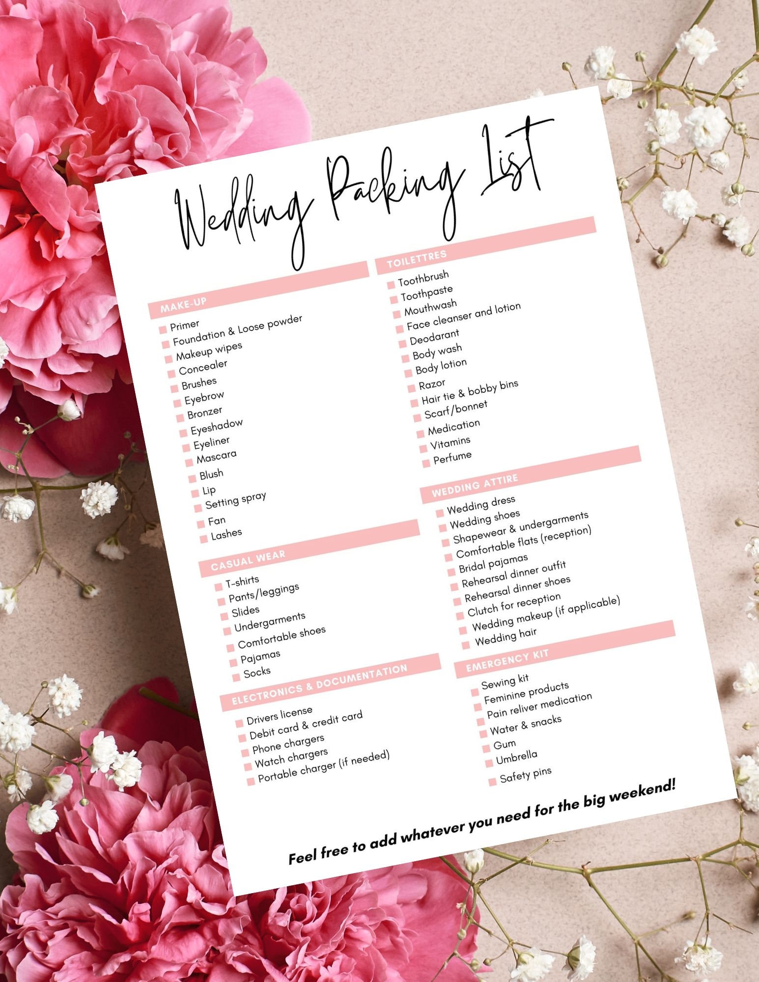 Wedding Packing List, PDF File, Easy Download, Packing List - Etsy