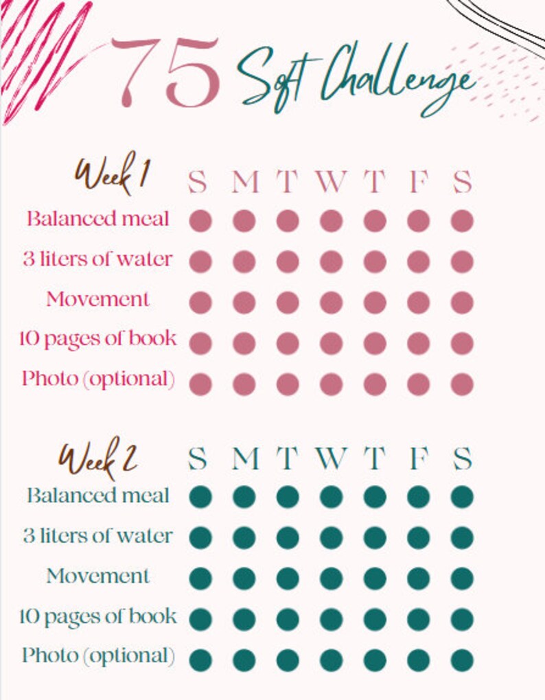 75 Soft Challenge Printable, Fitness Tracker, PDF, Easy to Print - Etsy