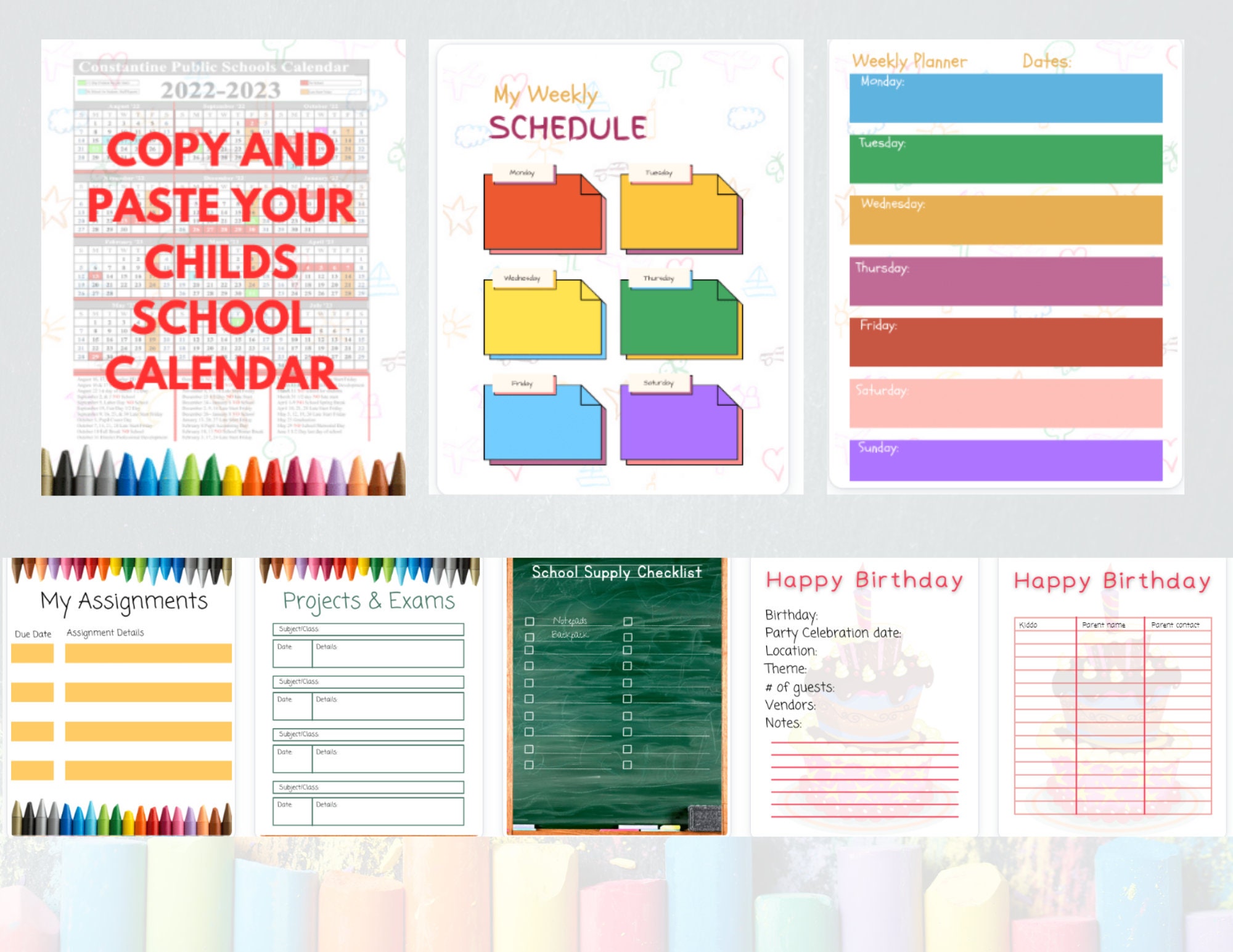 School Year Calendar Crayon Color, Planner for Stay at Home, Start-up ...