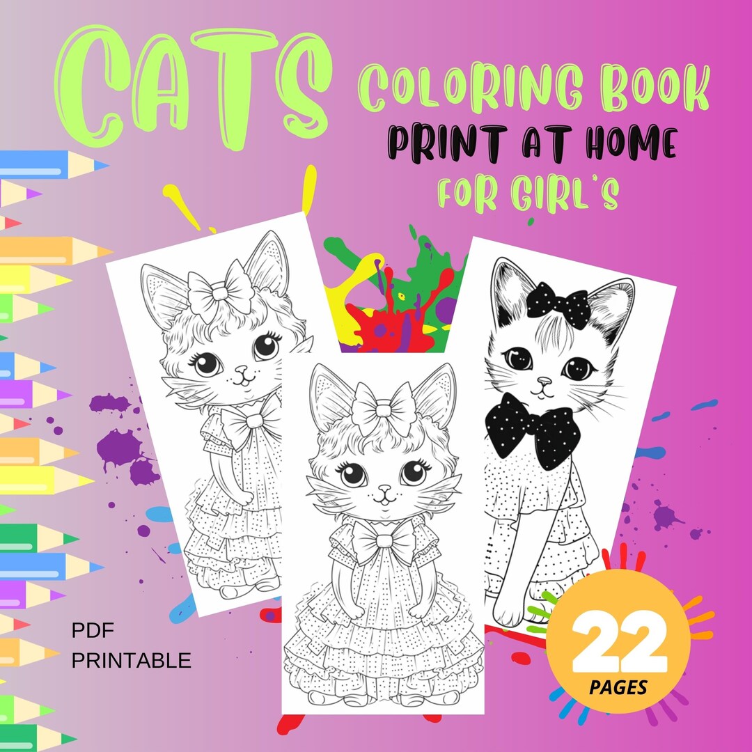 Cats Coloring Book for Girls - Etsy