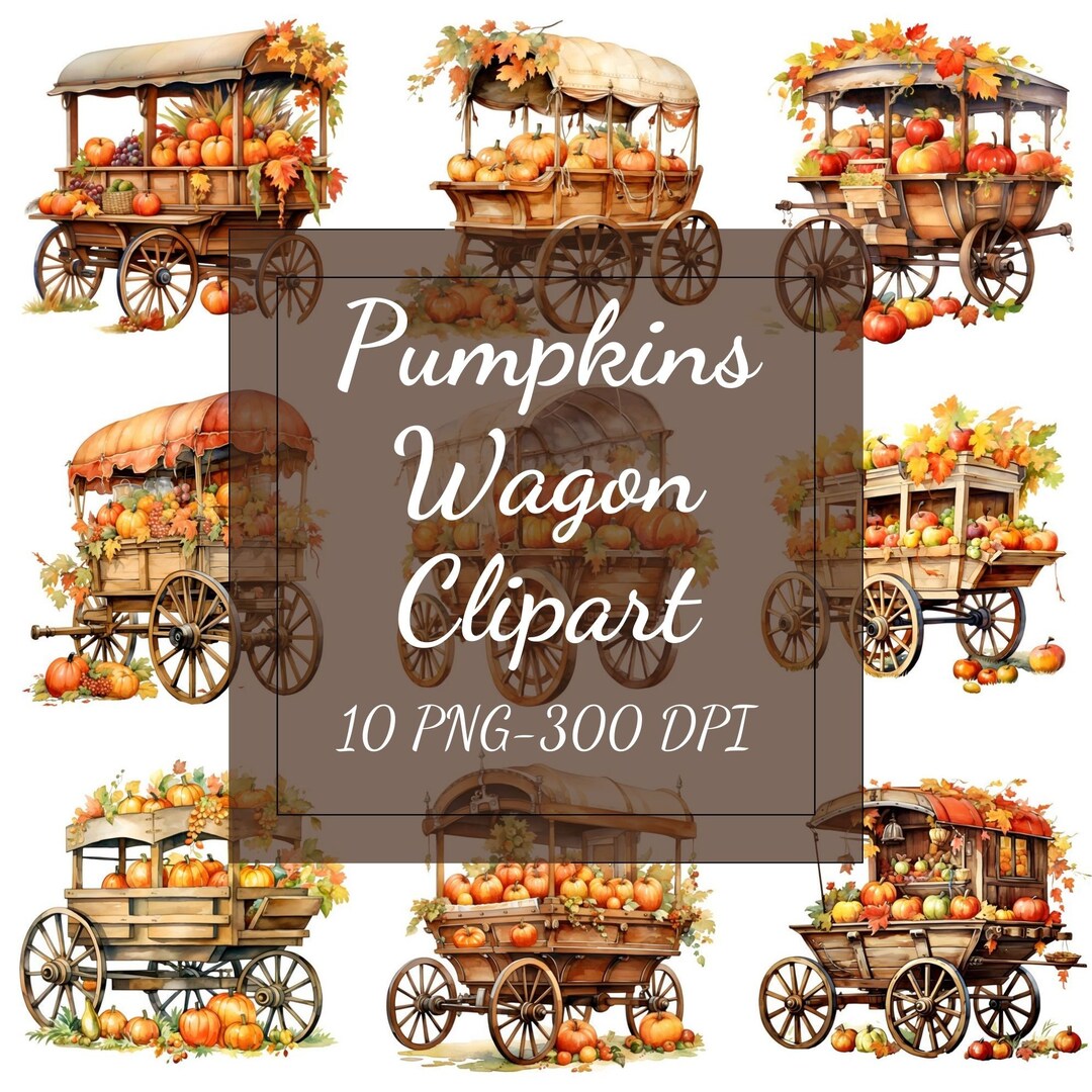 Pumpkin Wagon Clipart 10 High-quality Pngs Fall Wagon - Etsy