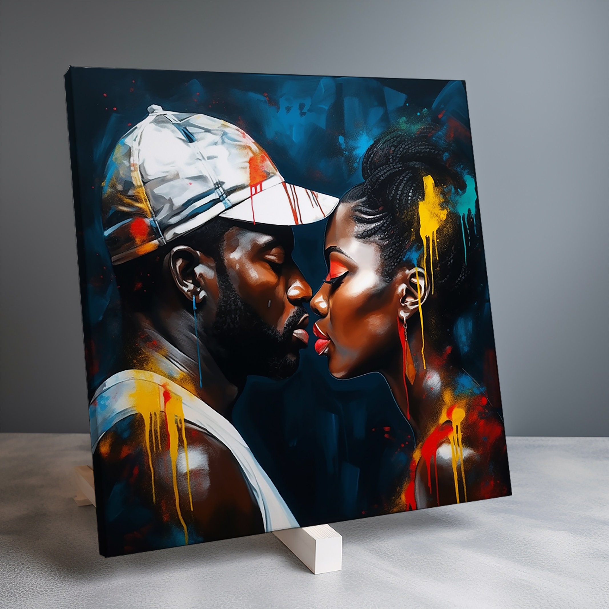 Colorful Love Black Art, Black Love Wall Art, Digital Art Print, Oil ...