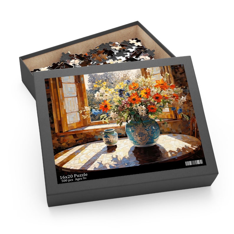 Mosaic Flower Vase Puzzle, Vibrant Floral Puzzle, Artistic Tile Mosaic ...
