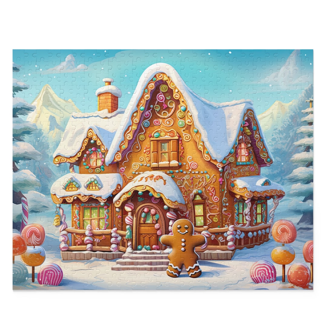 Gingerbread House Winter Wonderland Puzzle, Christmas Gingerbread Man ...