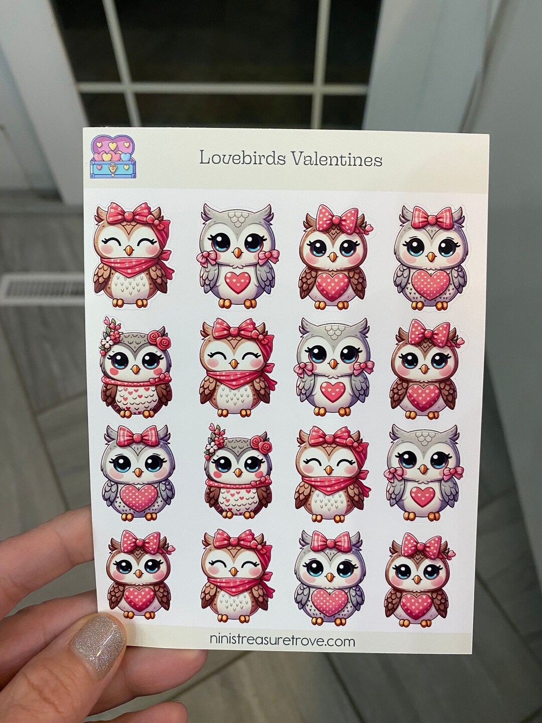 Adorable Owl Valetine's Day Sticker Sheet 4x6 Inch, Glossy Kiss Cut ...