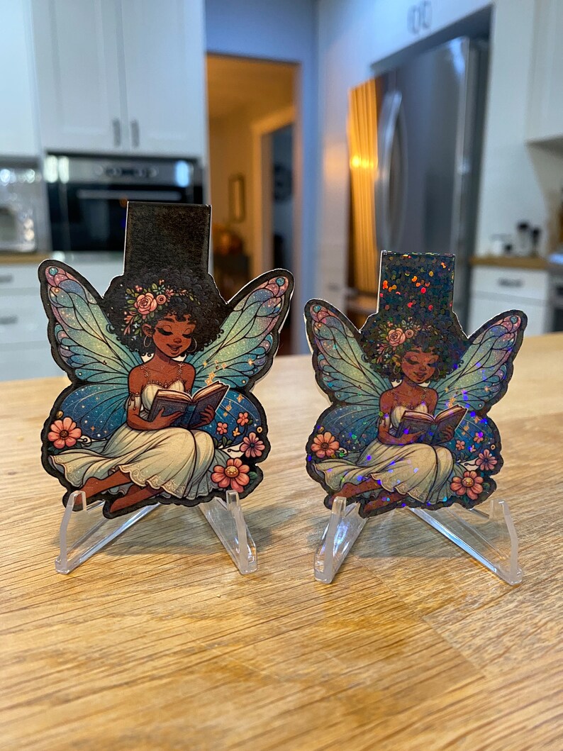 Handmade Holographic or Clear Laminate Reading Fairy Magnetic Bookmark ...