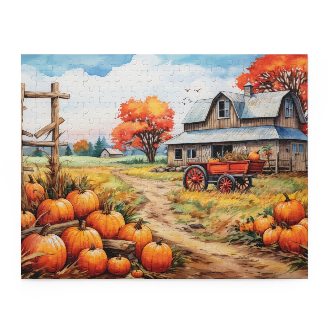 Farmhouse Puzzle Fall Harvest Scene Autumn Jigsaw Puzzle - Etsy