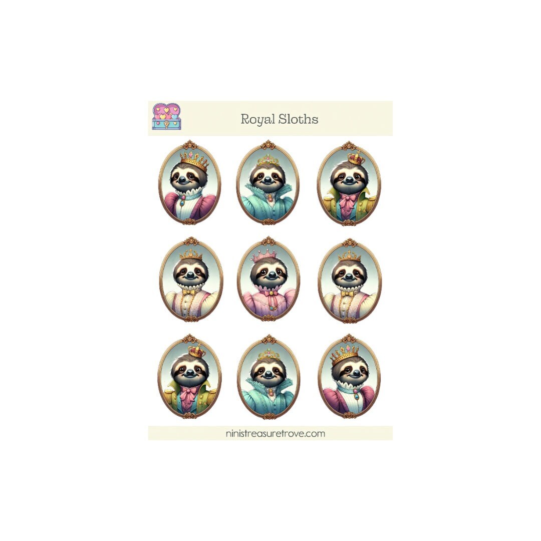 Royal Sloths Sticker Sheet, Noble King and Queen Sloth, Regal Sloth ...