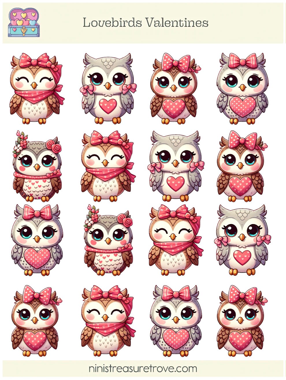 Adorable Owl Valetine's Day Sticker Sheet 4x6 Inch, Glossy Kiss Cut ...