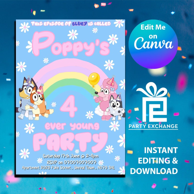 Bluey Birthday Invitation Blue Dog This Episode Four Year Old Party ...