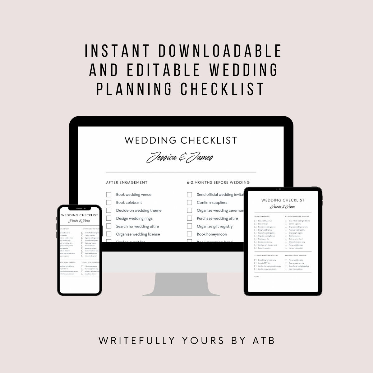 Instant Downloadable, Editable Digital Wedding Planning Checklist for ...