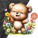 Cute Teddy Bear With Spring Flowers Watercolor Clipart Bundle, Cute ...